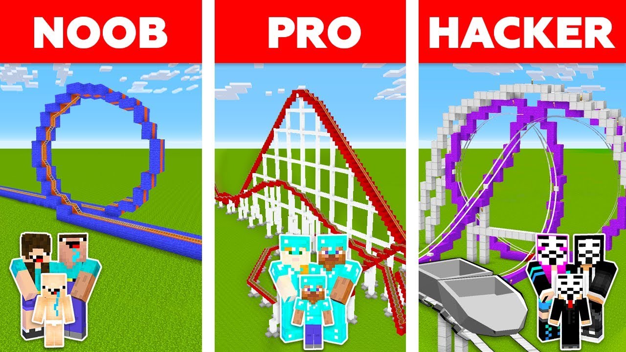 Minecraft NOOB vs PRO vs HACKER : FAMILY ROLLER COASTER CHALLENGE in ...