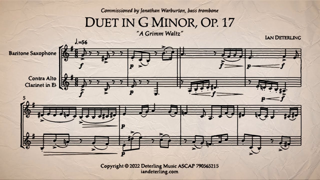 Baritone Saxophone and Contra Alto Clarinet Duet in G Minor, Op. 17 ...