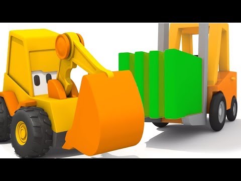 Çizgi film. Ekskavatör Max saklambaç oynuyor.