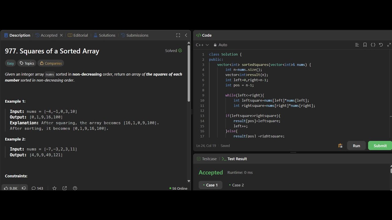 Squares of a Sorted Array(Leetcode -977) 🔥 | Two Pointer Approach ...