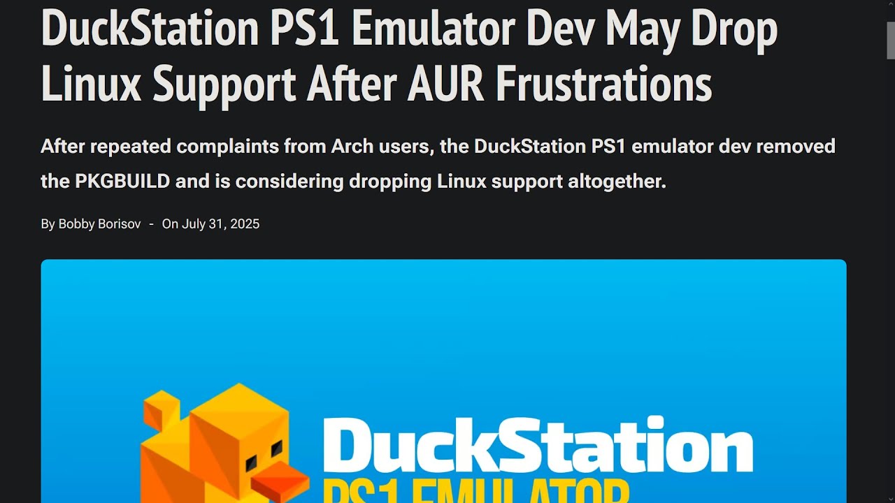 DuckStation PS1 Emulator Dev May Drop Linux Support After AUR Frustrations - YouTube
