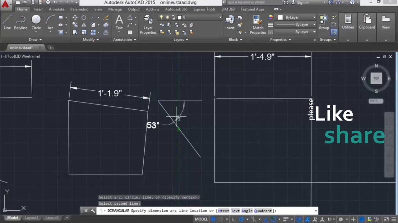 Auto Cad Tutorial Series | 8 # Dimension & Angle commands in Auto Cad ...