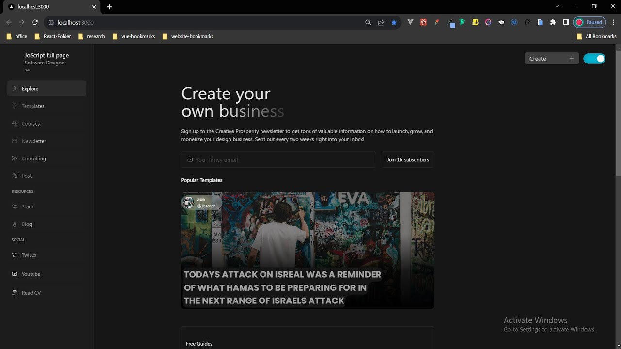 Blogfolio Nextjs Mongodb Tailwindcss Reactjs Twmerge Framer Motion Demo Joscript Youtube