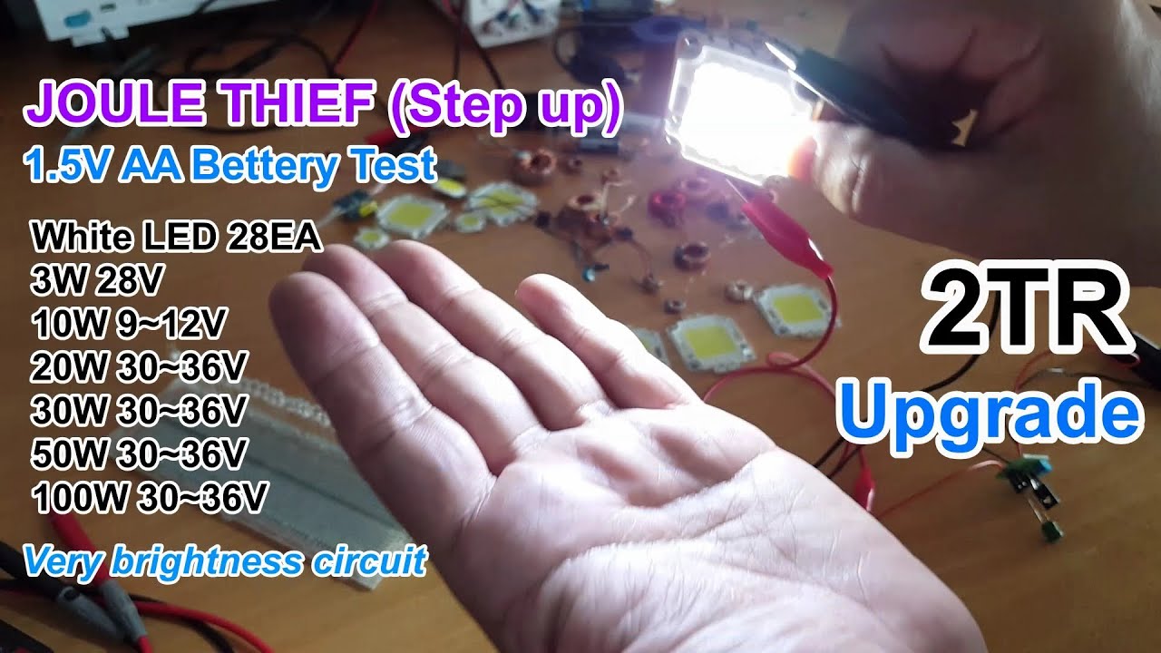 Joule Thief : 3W-100W White LED Test with 1.5V AA Battery Step-Up (2TR ...