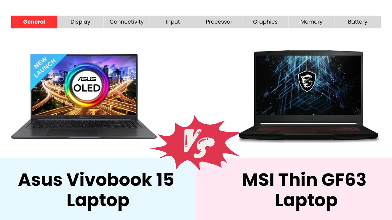 Asus Vivobook 15 Laptop vs MSI Thin GF63 Gaming Laptop | COMPARE ...