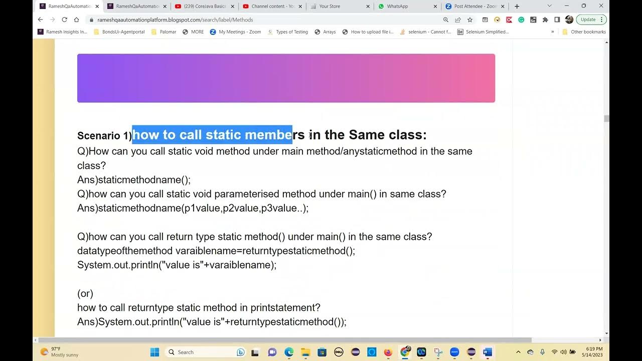 Corejava Methods Staticmethod Programs Part1 May 14 2023 Youtube