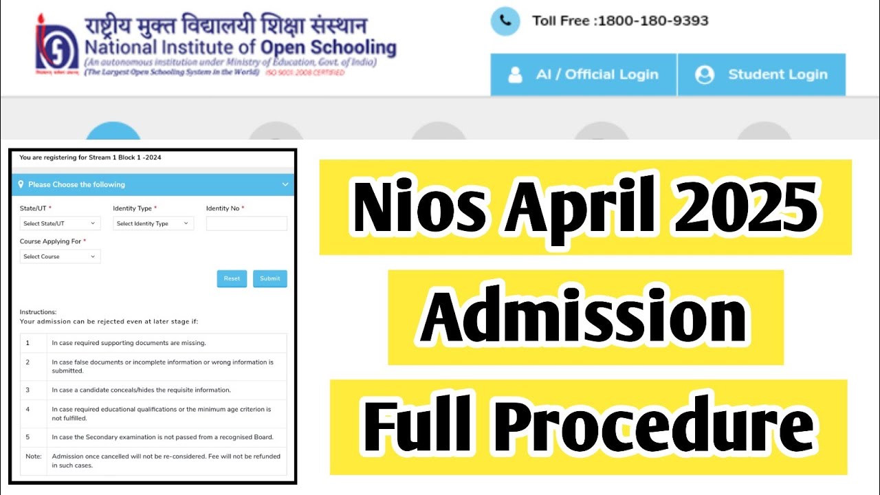 Nios April 2025 Admission Full Procedure | Task Is Helping (NIOS) #nios ...
