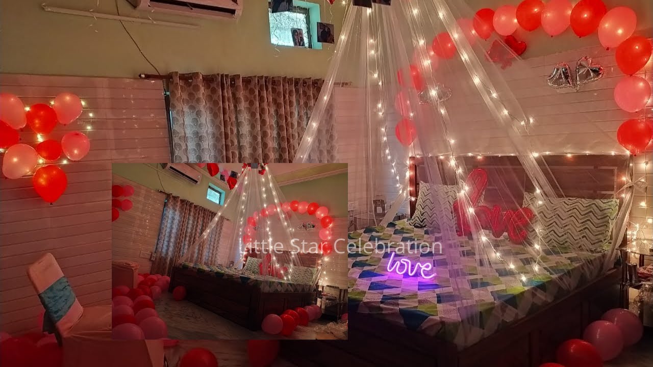 First Night Room decoration ideas | Easy Canopy Birthday Decoration ...