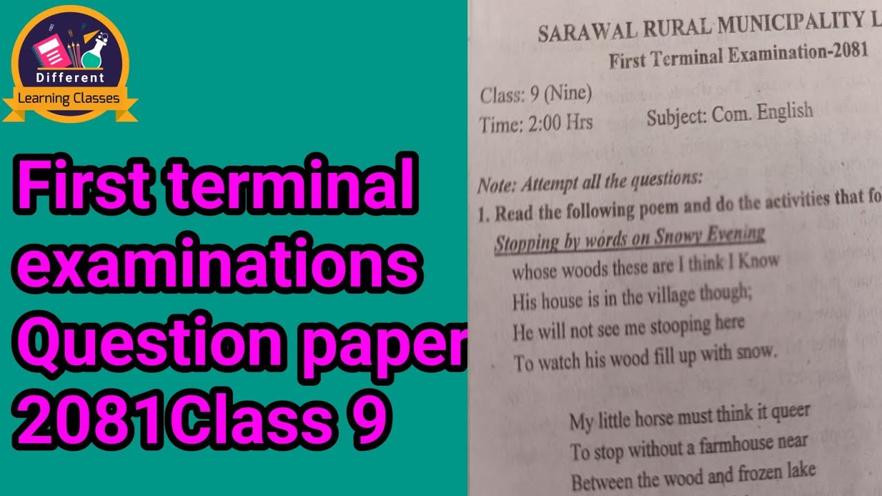 Class 9 English question paper 2081 first terminal. - YouTube