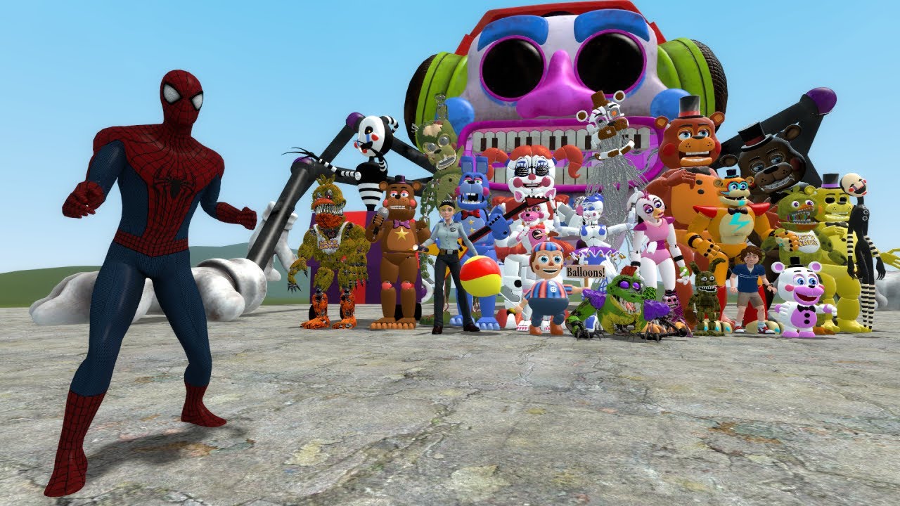 SPIDER-MAN VS ALL FNAF 1-9 SECURITY BREACH ANIMATRONICS in Garry's Mod ...