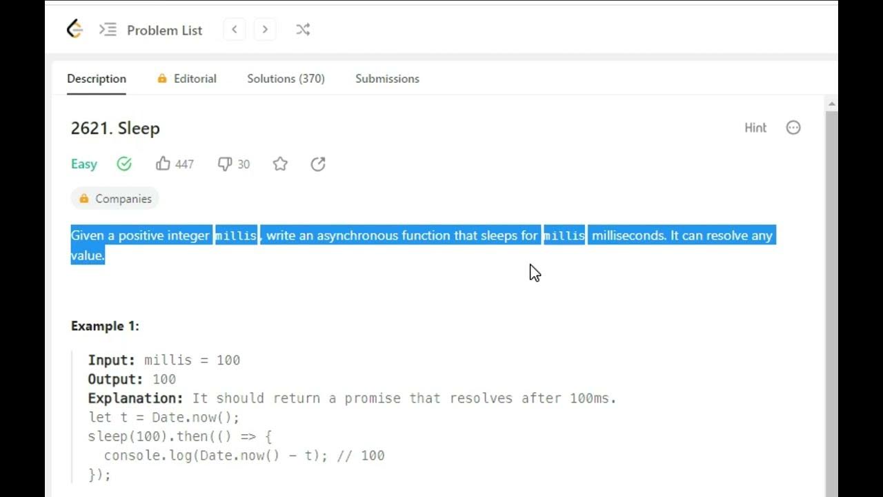 Leetcode 2621 Javascript Problems Solving Sleep Function That