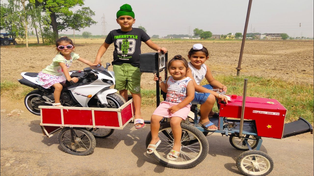 Mini tractor pulling a new bike😍 |mini Hayabusa bike | - YouTube