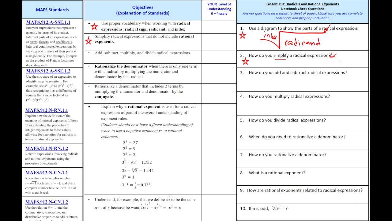 Alg 2 P 3 Day 1 Radicals And Rational Exponents Youtube