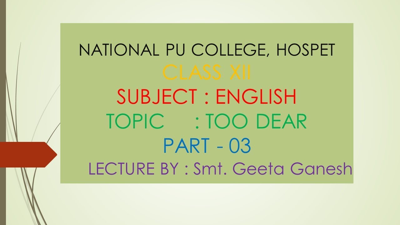 ENGLISH - TOO DEAR - PART - 03 - YouTube