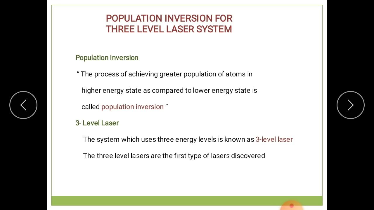 Population Inversion for Three Level Laser System by systematic way to physics - YouTube