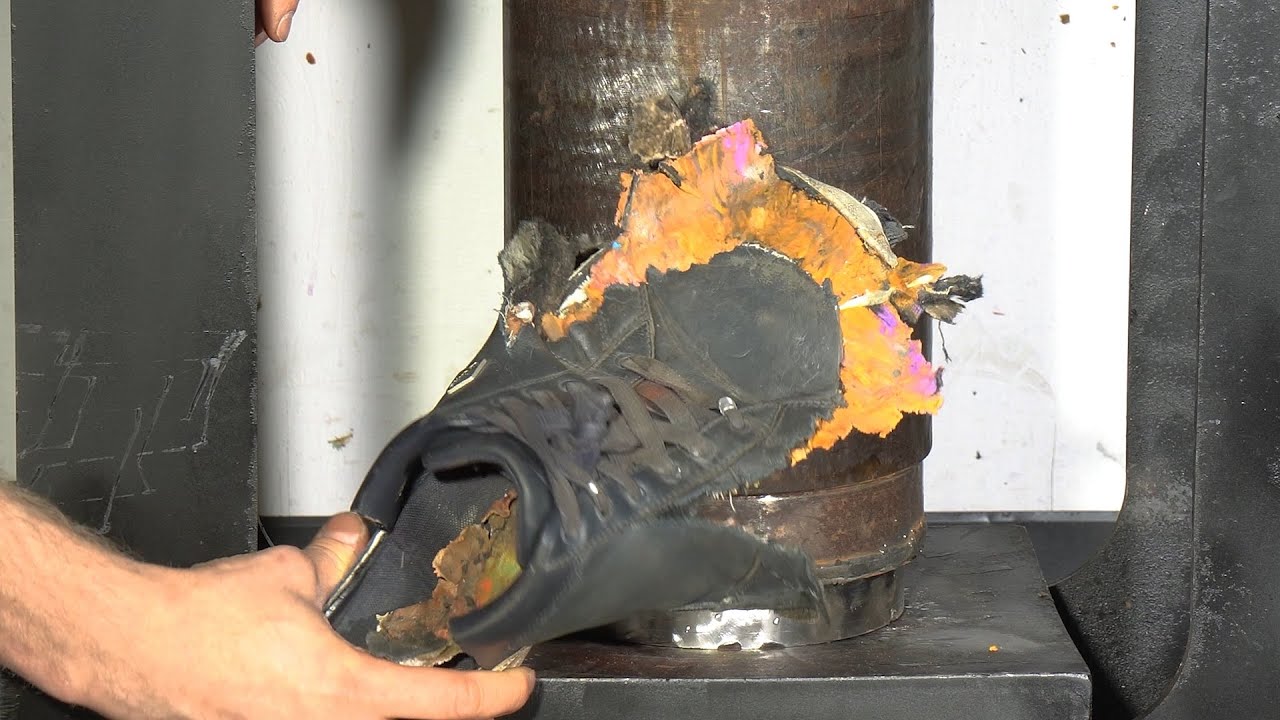 Safety Shoes Vs. World's Fastest Press | at 10,000 fps - YouTube