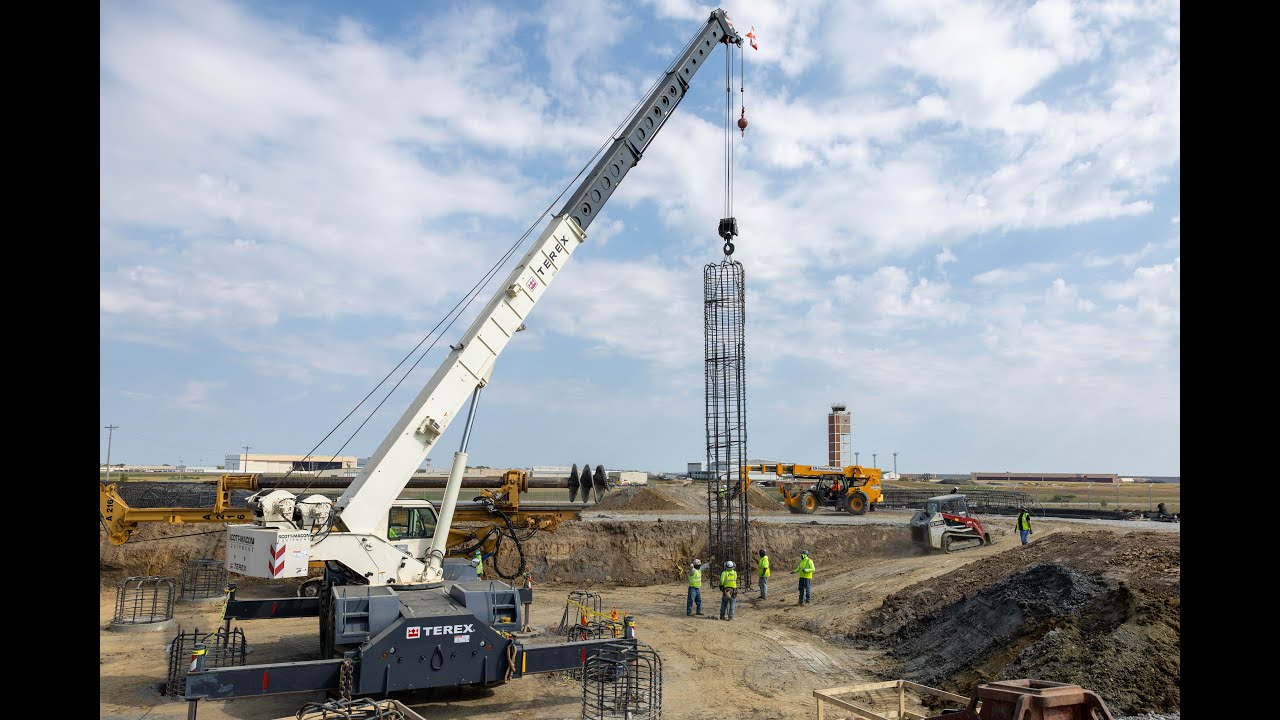 Underground pier installed at construction site of a new air traffic ...