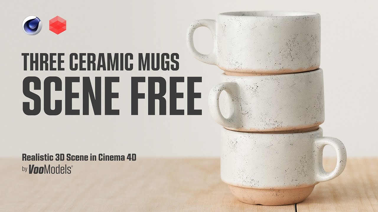 Realistic FREE 3D Scene Three Ceramic Mugs in Cinema 4D - YouTube