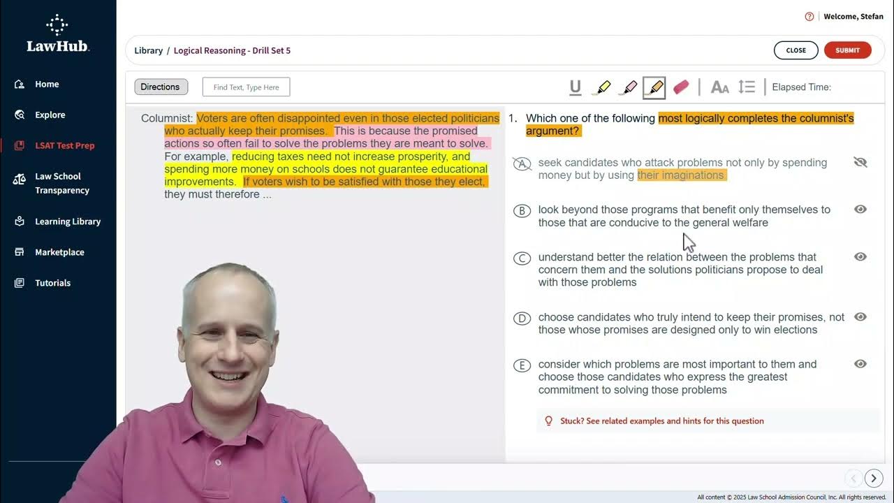 How to Complete a LSAT Argument Using the Highlight tools from LawHub Logical Reasoning Drill ...