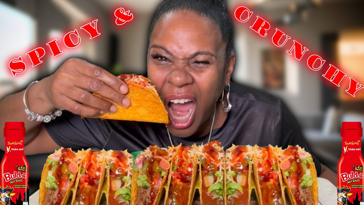 Extra crunchy Tacos Drenched in 2x Spicy Samyang Buldak Sauce! - YouTube