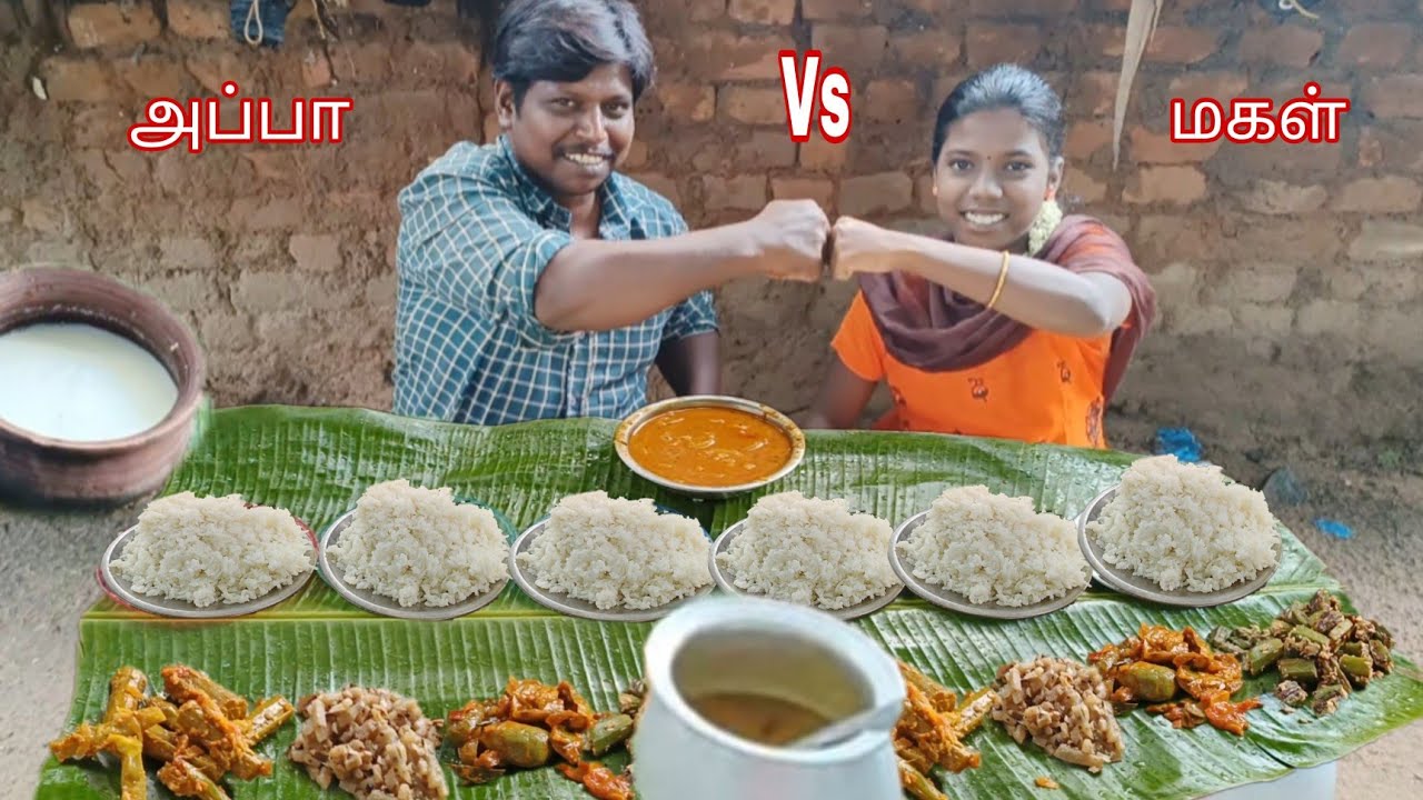 6-plates white rice with 7-variety of veg side-dish daddy&daughter ...