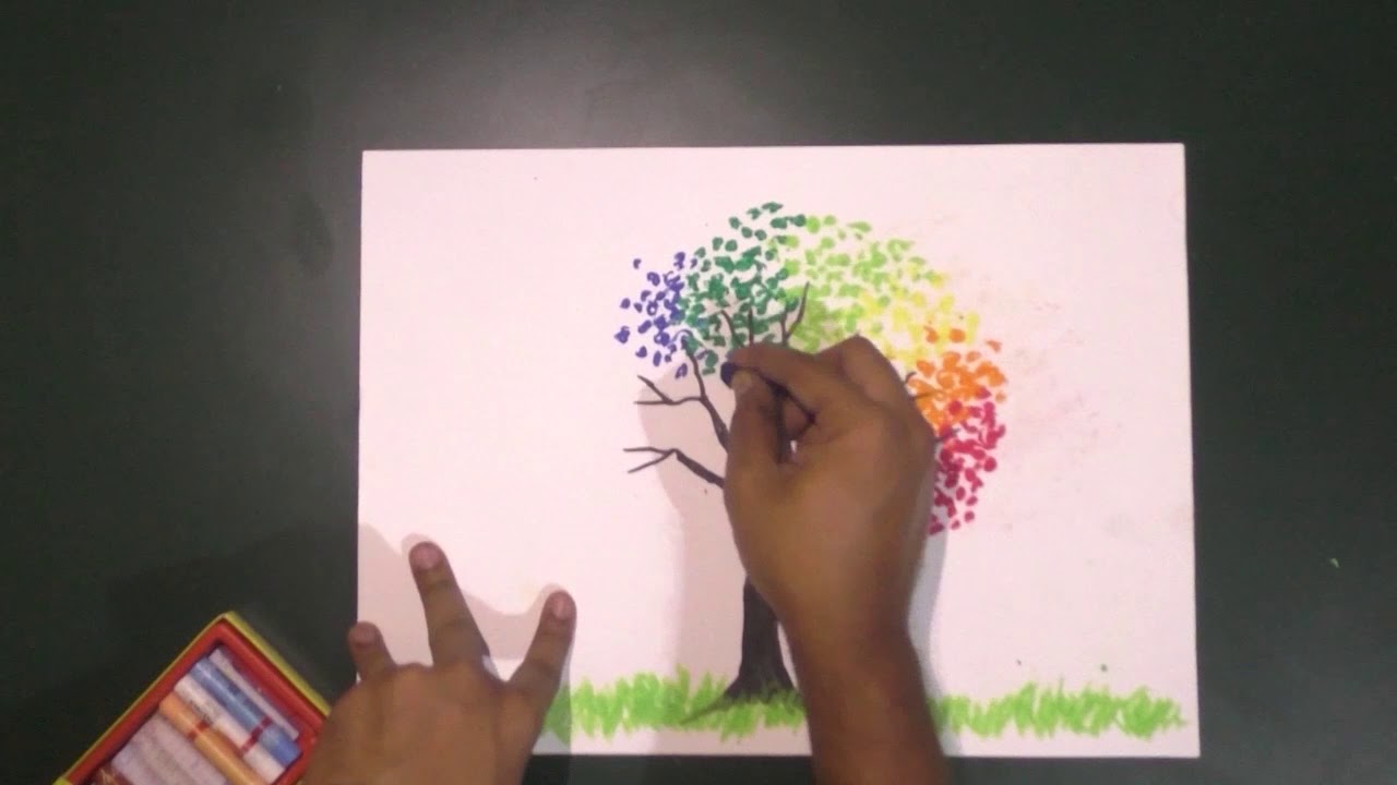 How to Make colorful tree using with oil pastels - YouTube
