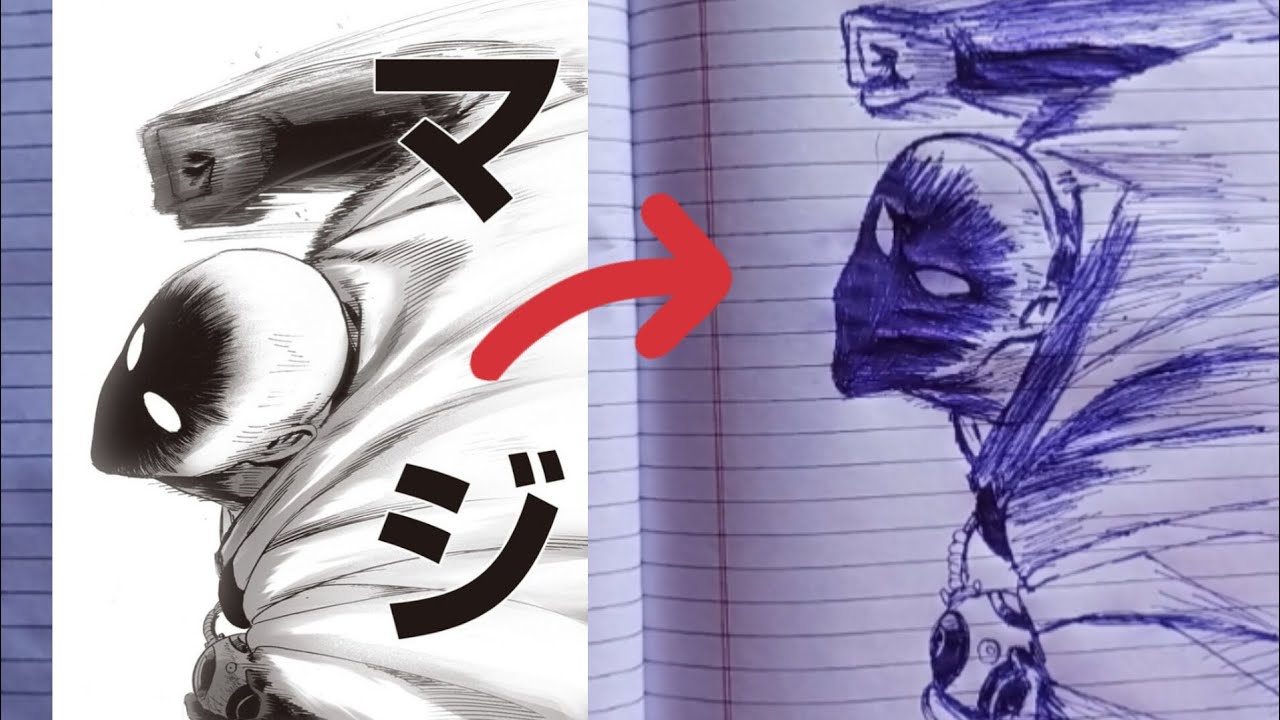 how to draw one punch man by ball pen ll step by step ll full tutorial ...
