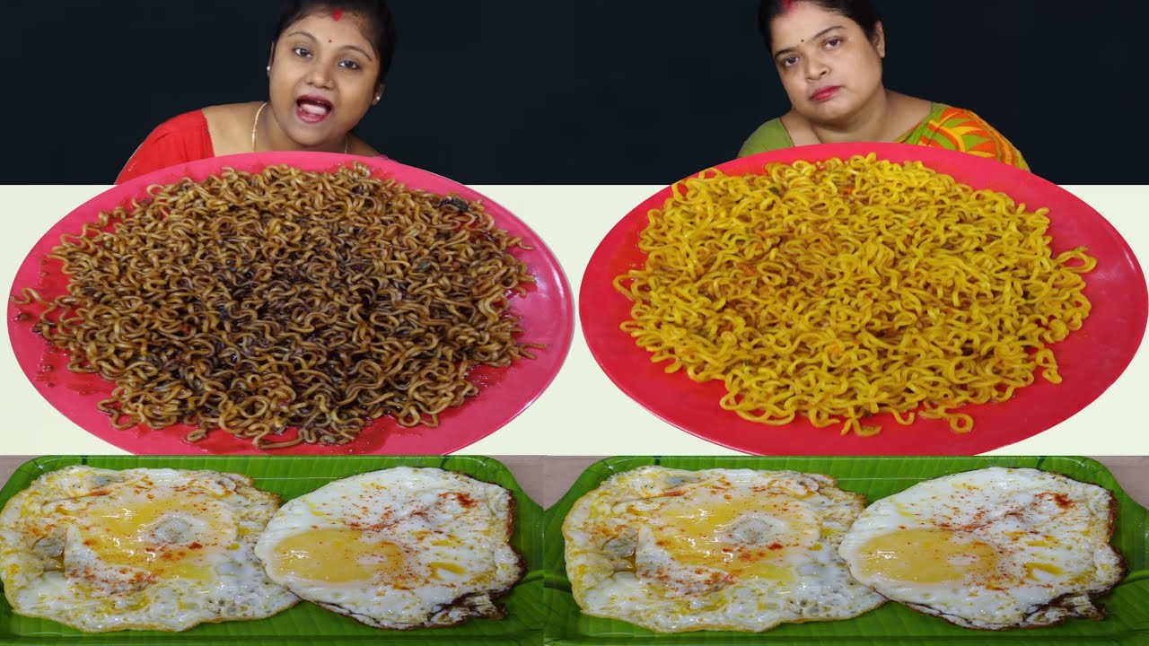 BLACK BEAN NOODLES MASALA MAGGI EGG POUCH EATING CHALLENGE / NOODLES ...