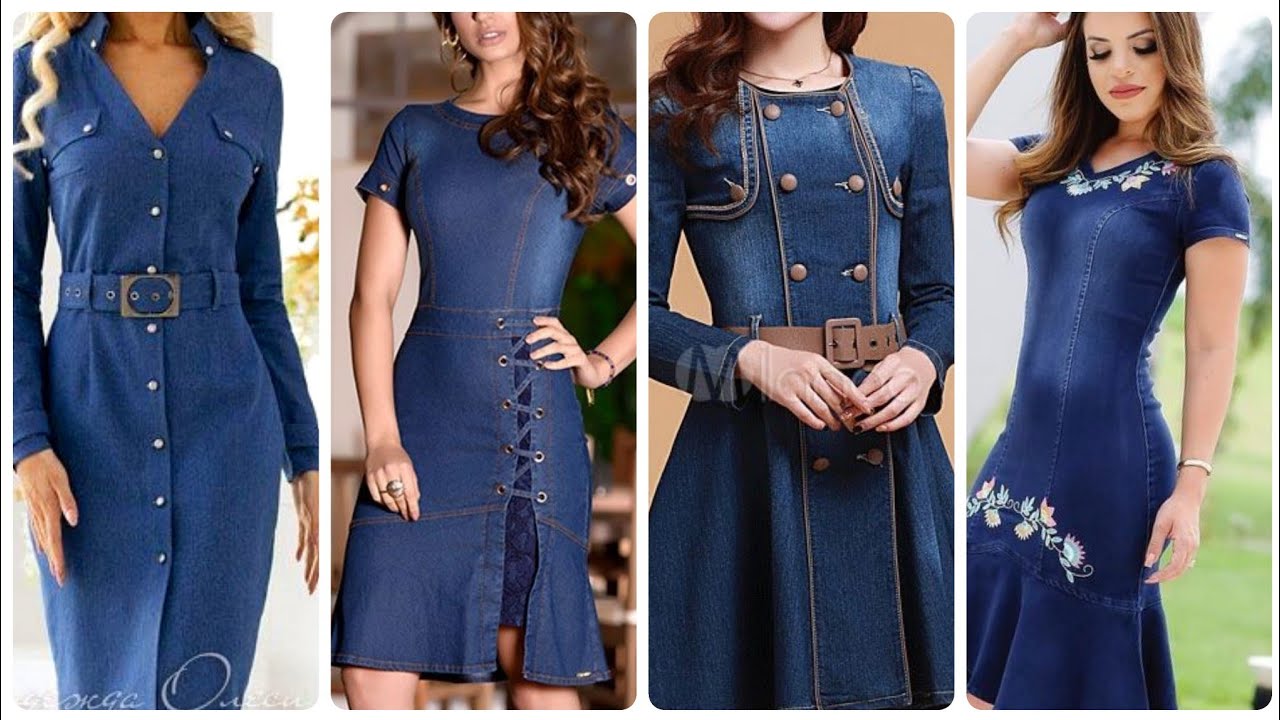 Latest And Stunning 2020 Denim Bodycon Dress Frock Style Denim Skater ...