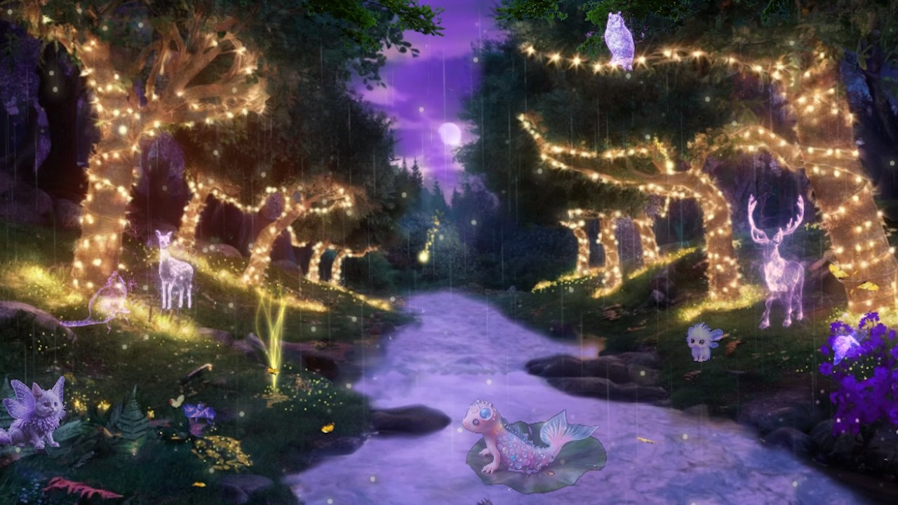 Enchanted Purple River in a Mystical Forest | Glowing Animals, Gentle ...