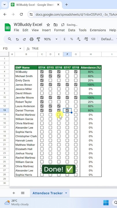 How to create an attendance tracker in google sheet #googlesheets #tracker #tutorial #shorts ...