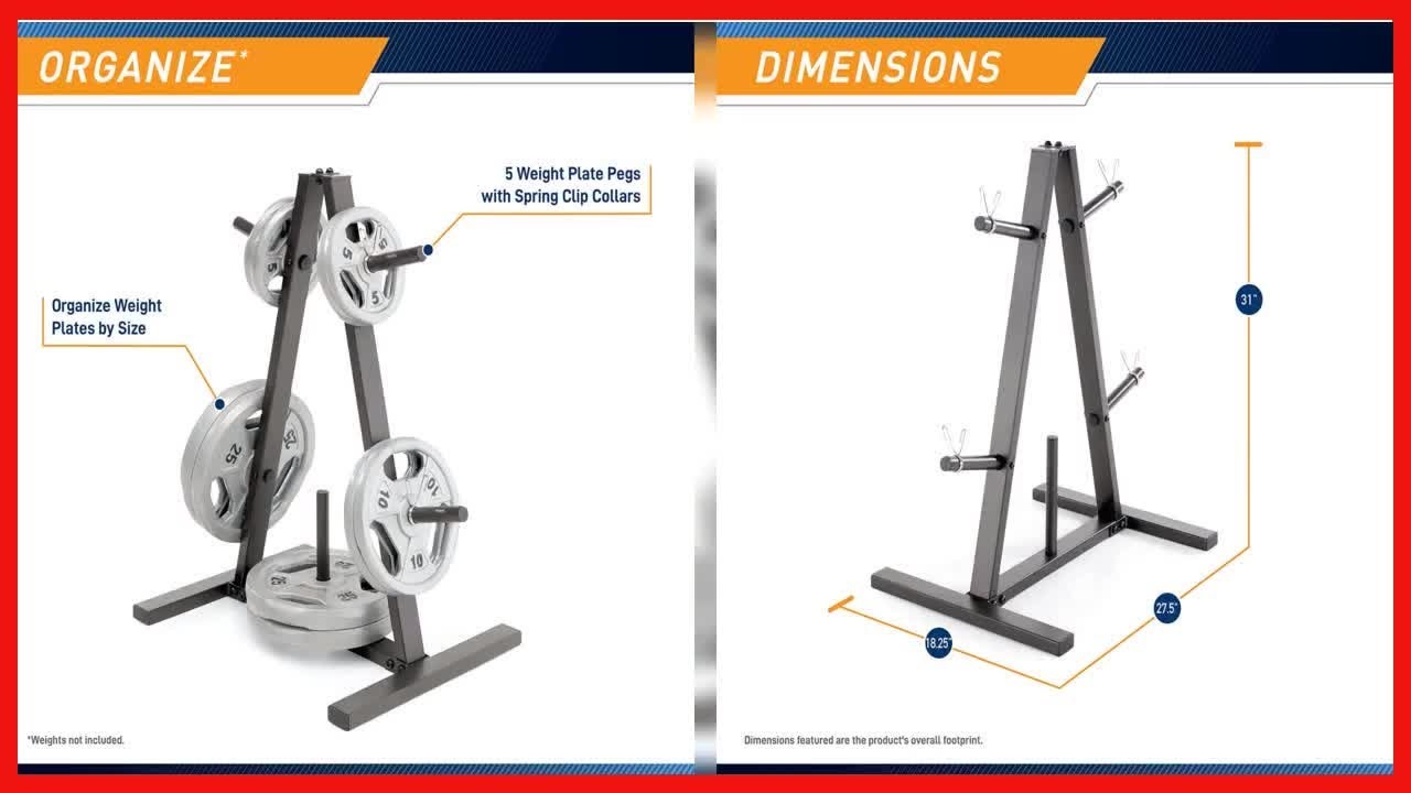 Marcy Standard Weight Plate Tree for 1-Inch Plates for Home Gym, 300 lb ...