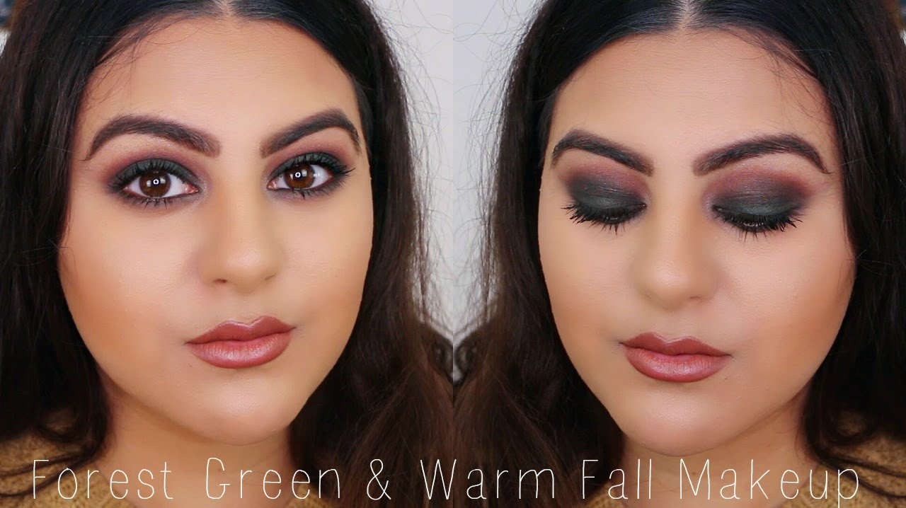 Forest Green & Warm Smoky Eye Fall Makeup - YouTube