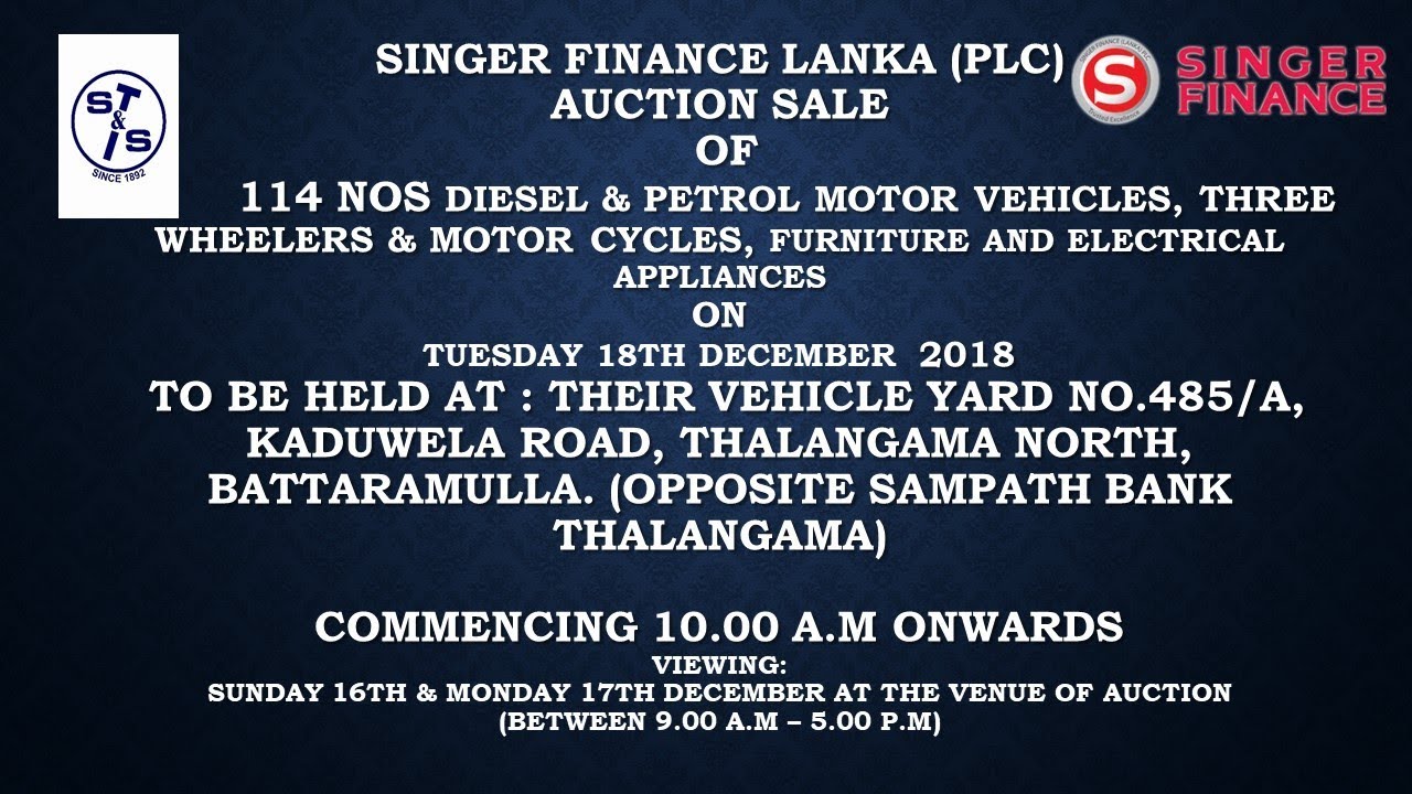 SINGER FINANCE LANKA (PLC) Auction Sale - YouTube