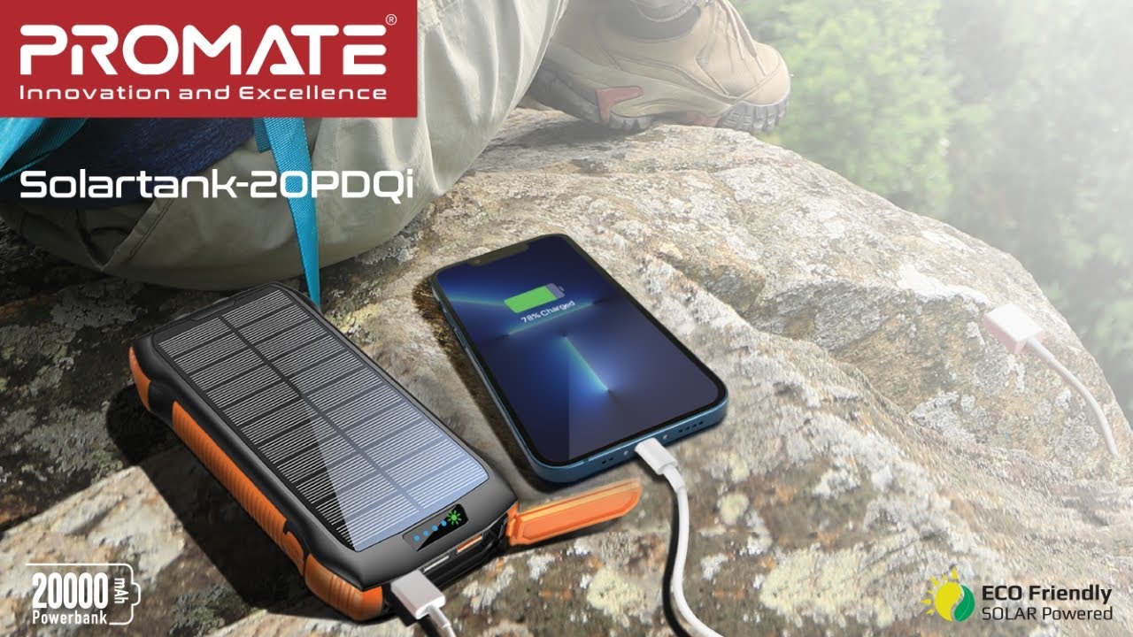 20000mAh Rugged EcoLight Solar Power Bank | PROMATE - YouTube