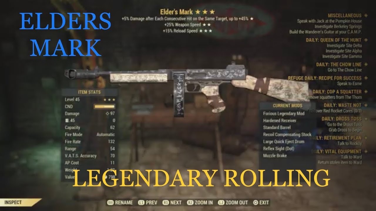 FALLOUT 76 LEGENDARY ROLLING THE ELDERS MARK - YouTube