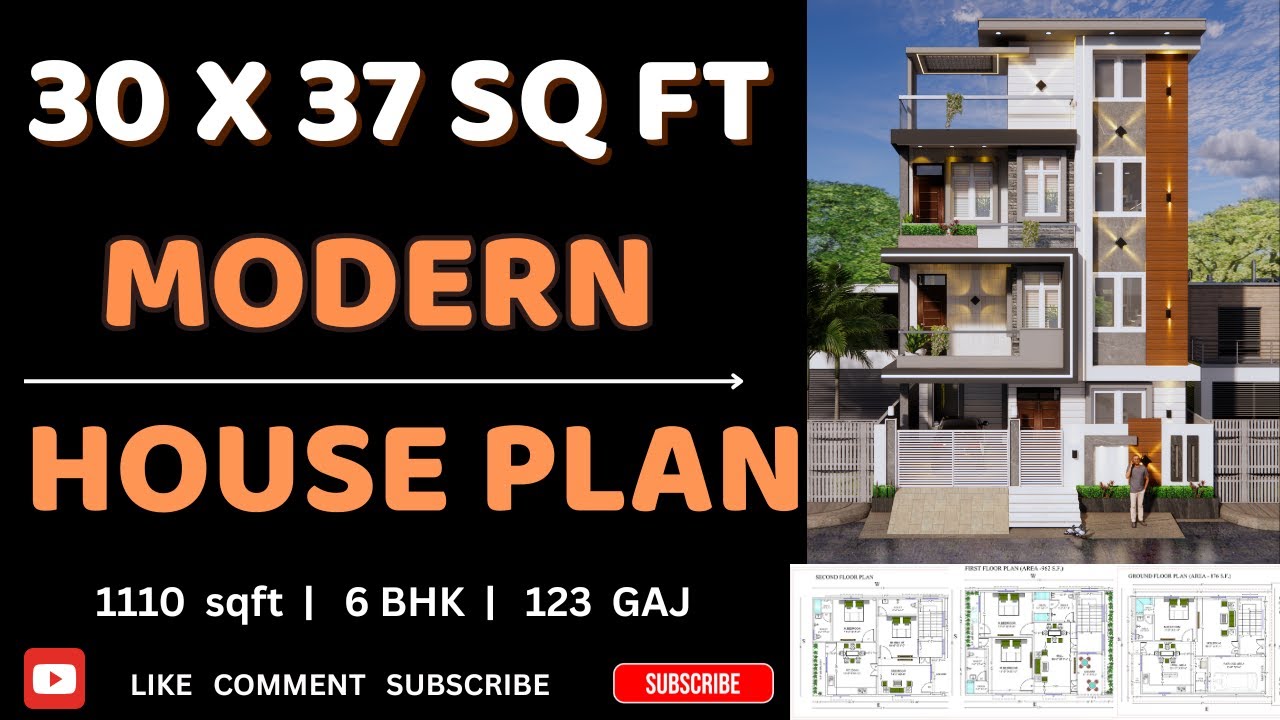 30x37 Modern House Plan | 6BHK Luxury Home Design | 1110 Sqft | 123 Gaj ...