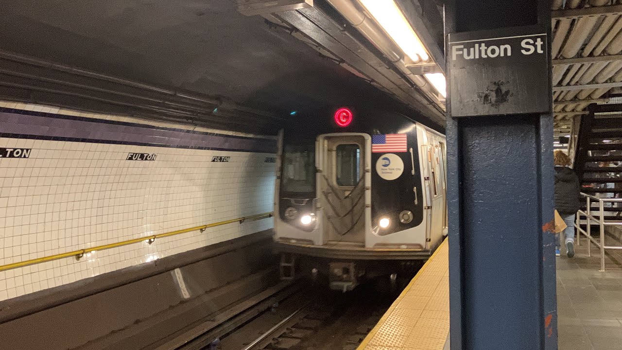 R160 (C) train entering and leaving Fulton Street - YouTube
