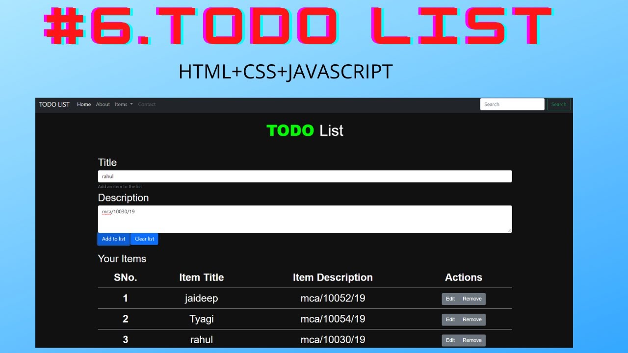 5todo List Html Css Javascriptjavascripthtmlcsswebdevlopmentfrontenddevelopment Youtube