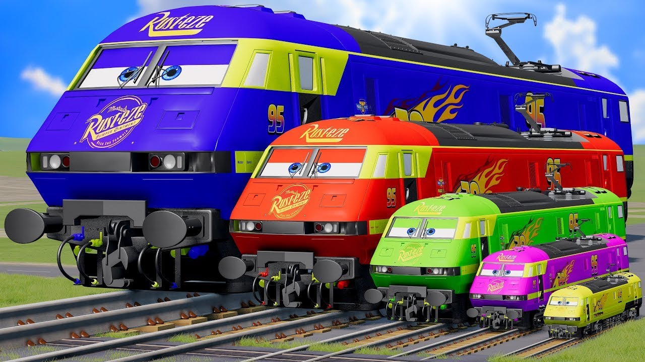 Big & Small Colors Trains Lightning Mcqueen vs Train | BeamNG.Drive ...