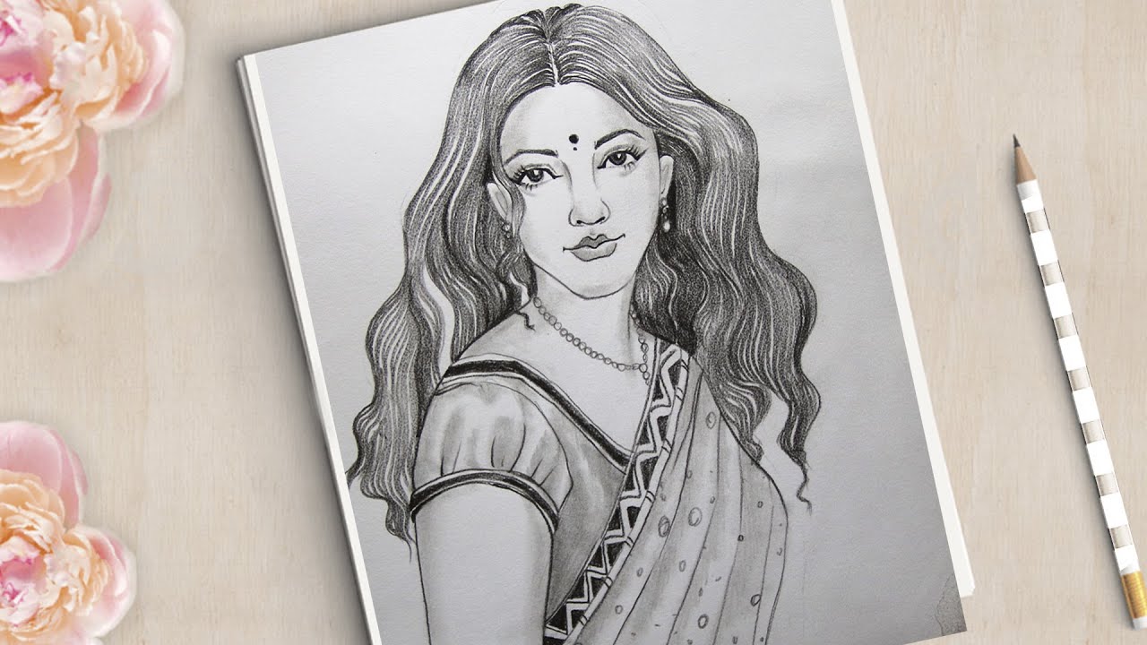 How To Draw A Beautiful Traditional Girl With Saree Easy Girl Drawing Easy Drawing Youtube