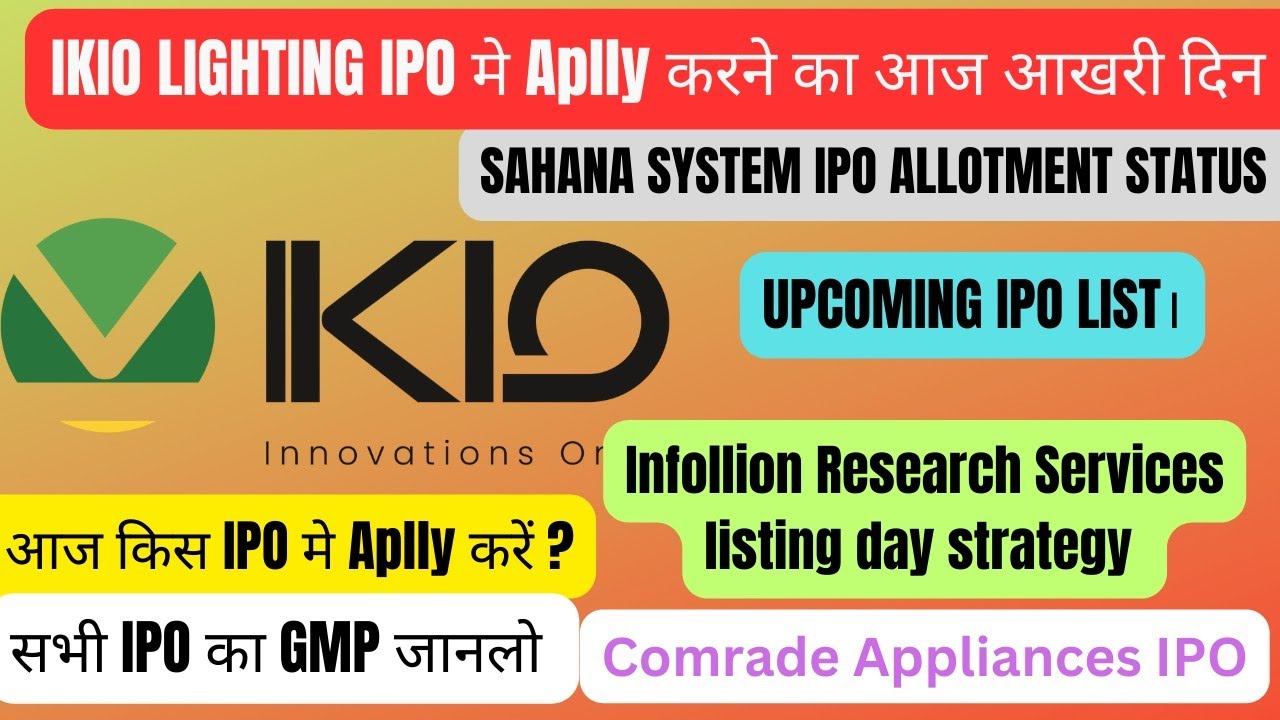 IKIO LIGHTING IPO GMP TODAY • INFOLLION RESEARCH IPO LISTING DAY ...