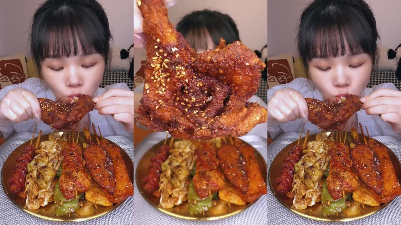ASMR EATING | Real Mukbang | Spicy Noodle, Spicy Chicken, Dessert ...