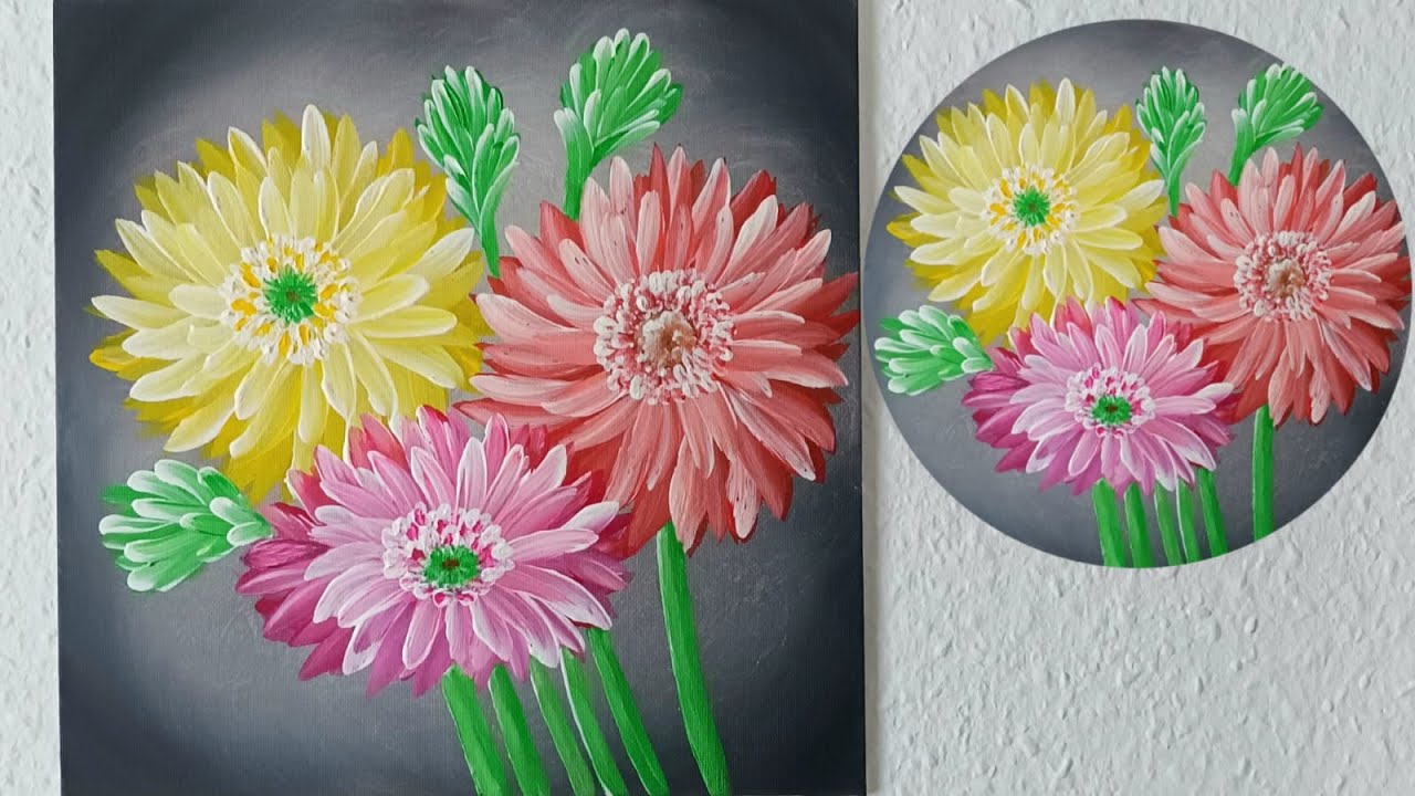 Blumen Malen Acryl Gerbera Gelb Rot Anfänger - Flowers Acrylic Painting ...