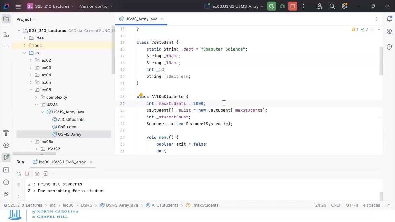 UNC: Data Structures - S25 - Lecture 6 - USMS example; Complexity - YouTube