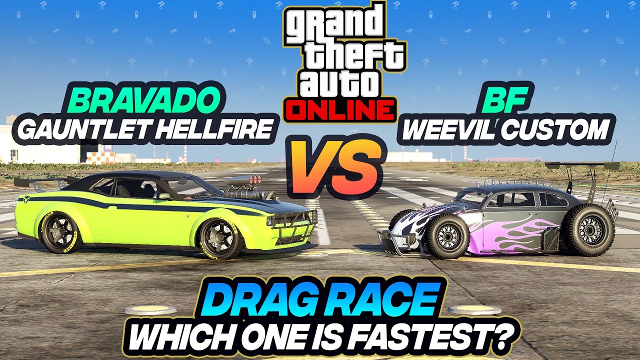 GTA 5 Gauntlet Hellfire VS BF Weevil Custom Drag Race, speed test ...
