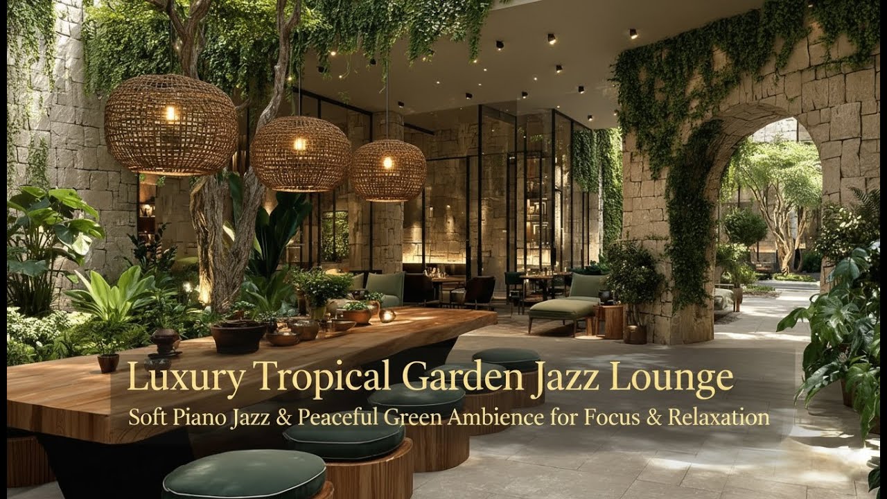Luxury Tropical Garden Jazz Lounge 🌿 Soft Piano Jazz & Peaceful Green ...