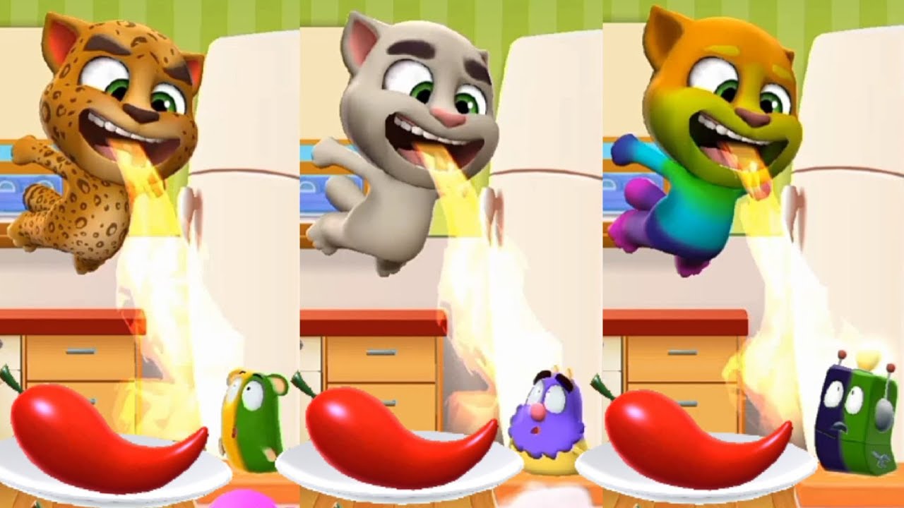 My Talking Tom 2 - triple TOM eat Chilies - YouTube