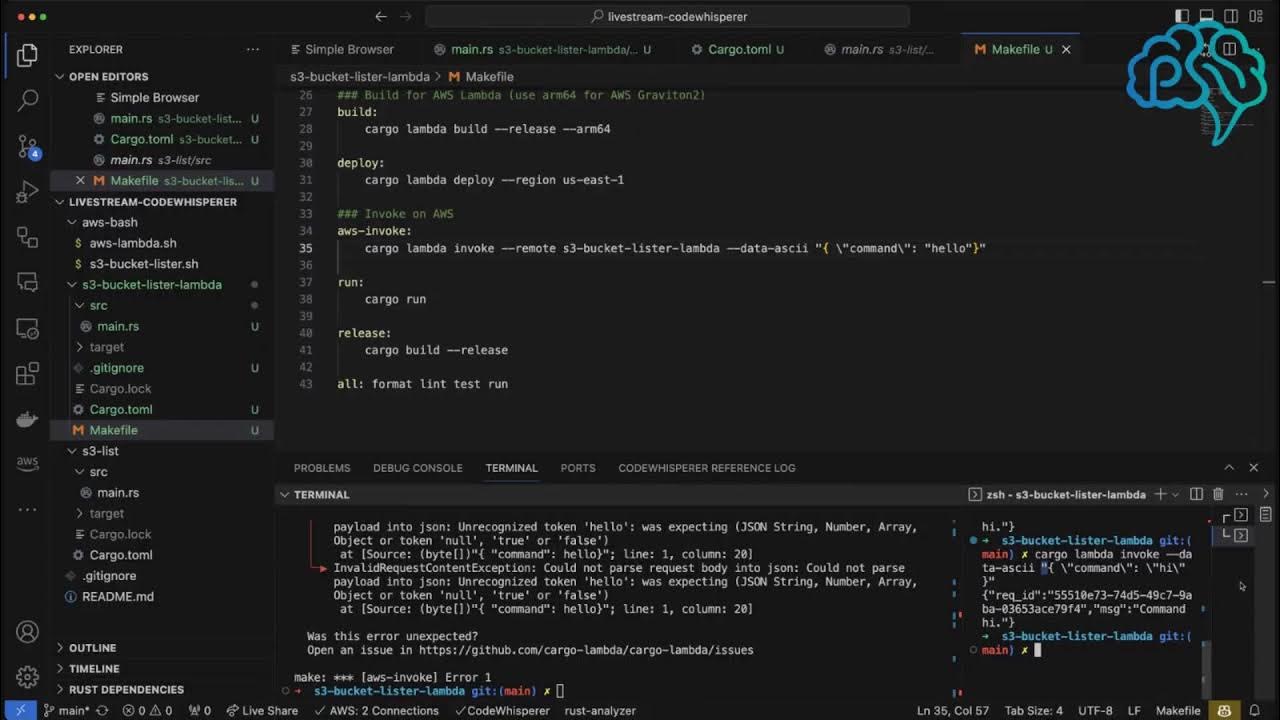 Live Coding AWS CodeWhisper to build a Rust Lambda Function - YouTube