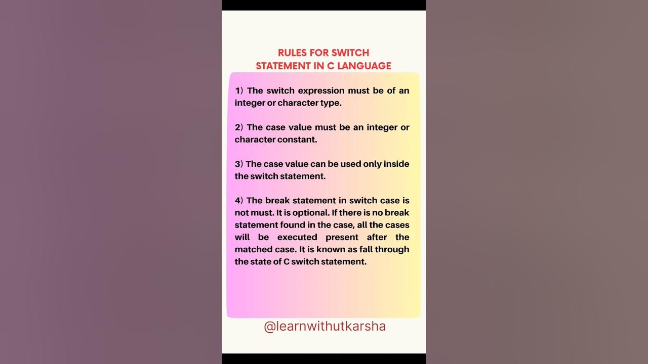 Rules For Switch Statement In C Language Youtubeshorts Shortsvideo Shortsvideoviral